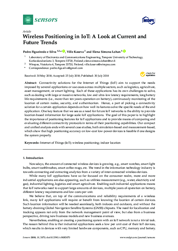 (PDF) Wireless Positioning in IoT: A Look at Current and Future Trends