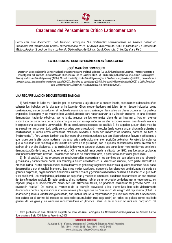 (PDF) La Modernidad Contempor nea en Am rica Latina