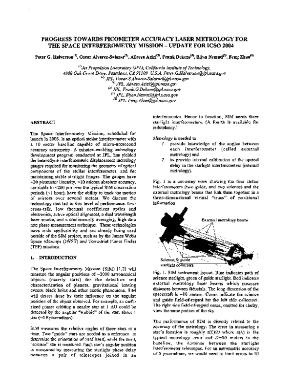 (PDF) Progress towards picometer accuracy laser metrology for the space interferometry mission