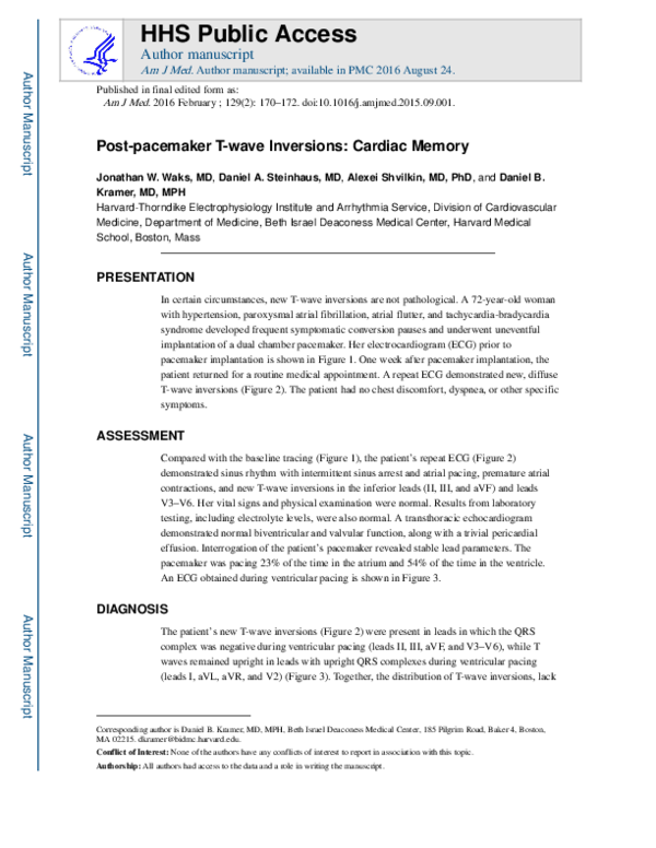 (PDF) Post-pacemaker T-wave Inversions: Cardiac Memory