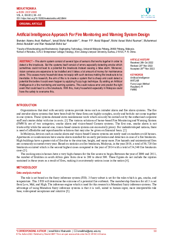 (PDF) Artificial Intelligence Approach For Fire Monitoring and Warning ...