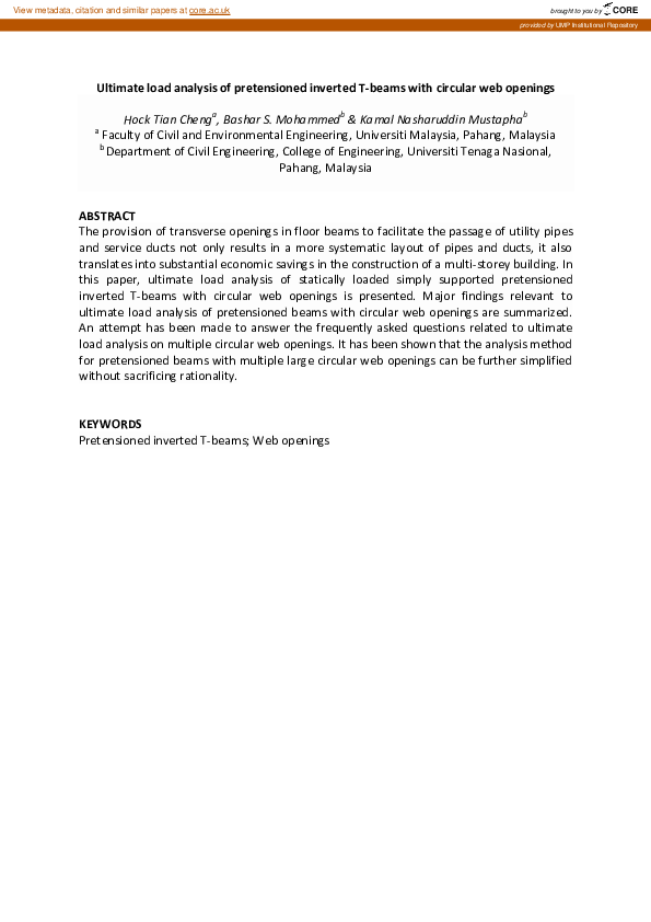 (PDF) Ultimate load analysis of pretensioned inverted T-beams with circular web openings