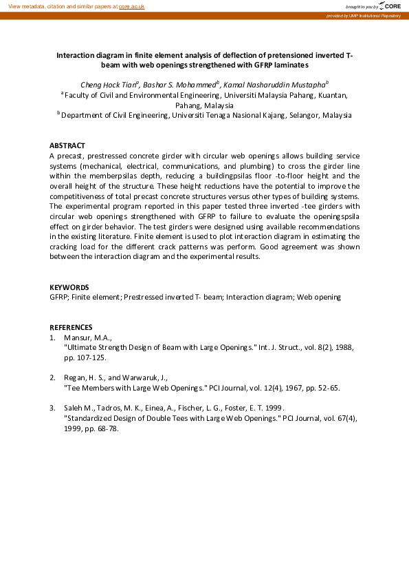 Pdf Interaction Diagram In Finite Element Analysis Of Deflection Of Pretensioned Inverted T