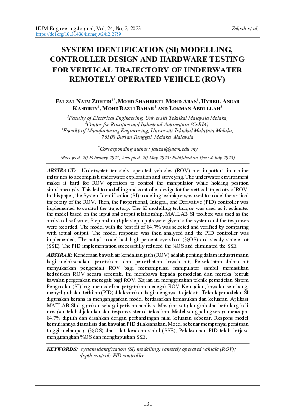 Pdf System Identification Si Modelling Controller Design And