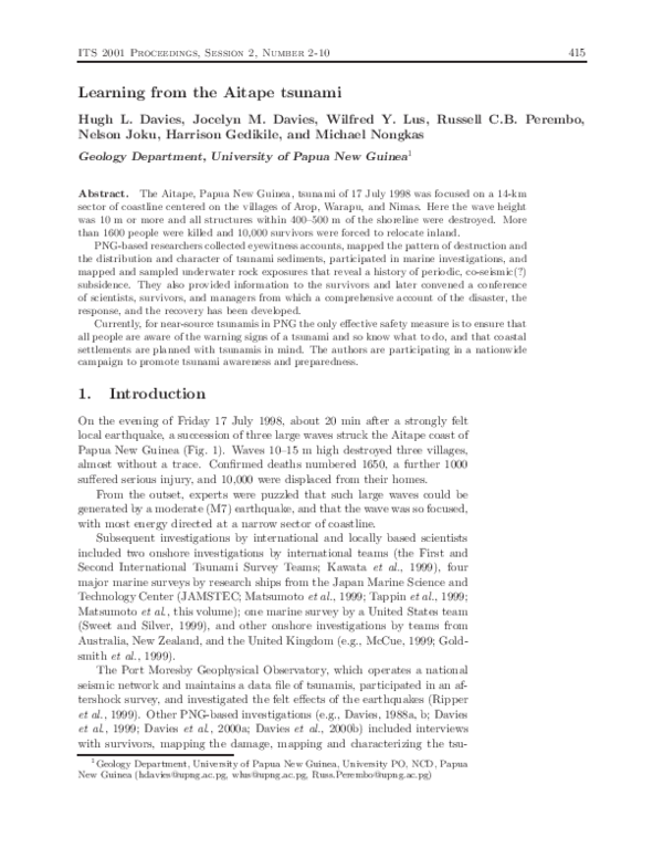 (PDF) Learning from the Aitape tsunami