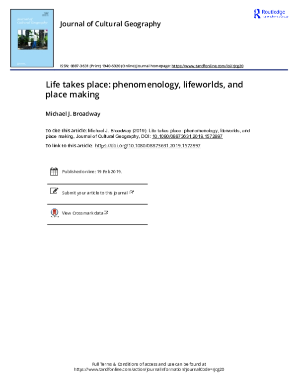(PDF) Life takes place: phenomenology, lifeworlds, and place making
