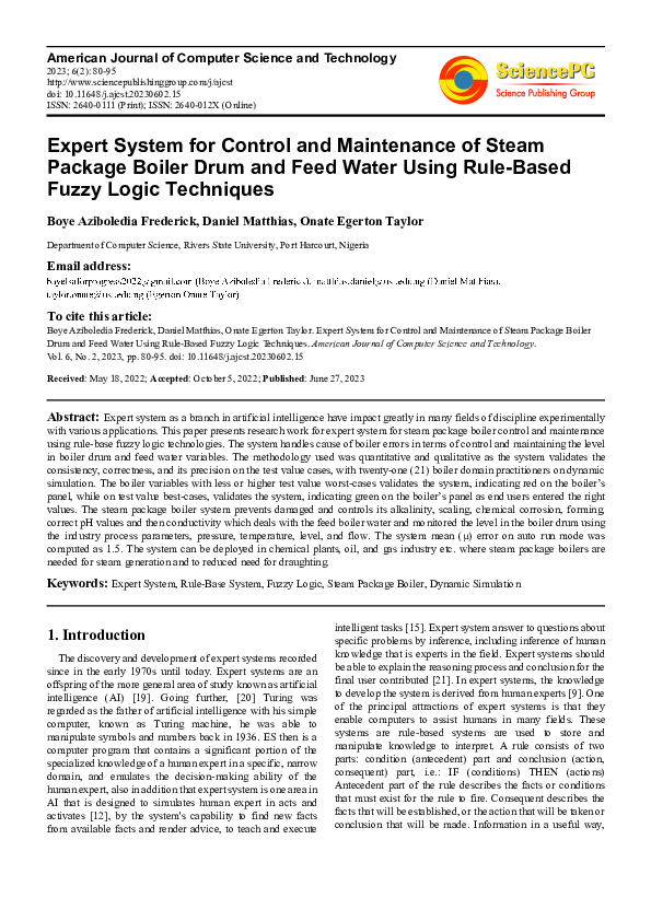 (PDF) Expert System for Control and Maintenance of Steam Package Boiler Drum and Feed Water ...