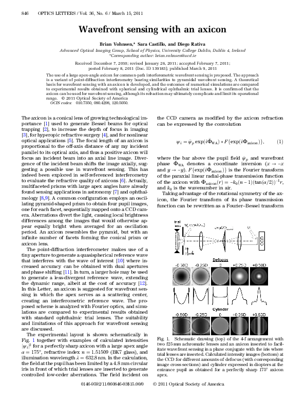 (PDF) Wavefront sensing with an axicon | Sara Castillo - Academia.edu