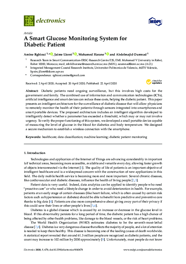 (PDF) A Smart Glucose Monitoring System for Diabetic Patient