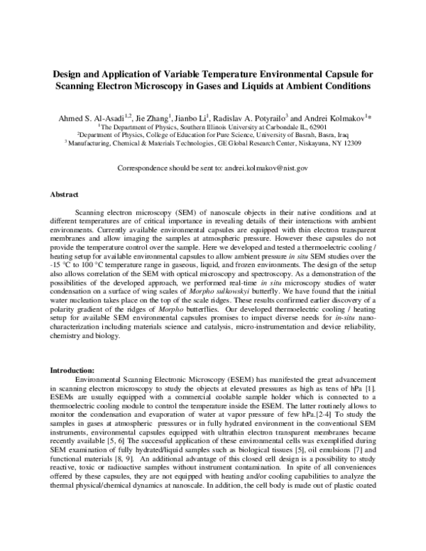 (PDF) Design and Application of Variable Temperature Setup for Scanning Electron Microscopy in ...