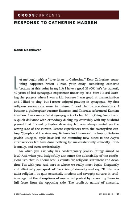 (PDF) Response to Catherine Madsen