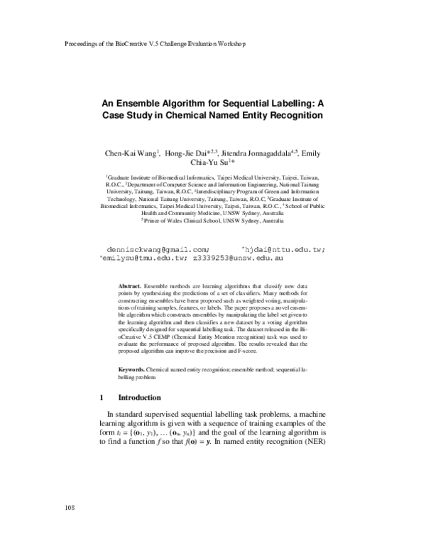 (PDF) An Ensemble Algorithm for Sequential Labelling : A Case Study in ...