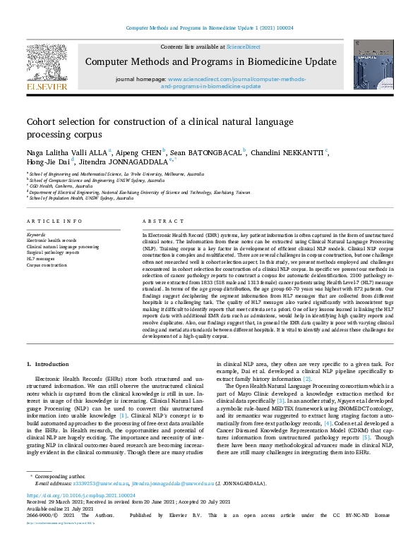(PDF) Cohort selection for construction of a clinical natural language ...
