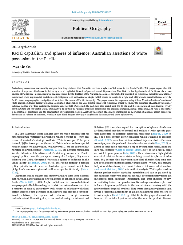 (PDF) Racial capitalism and spheres of influence: Australian assertions ...