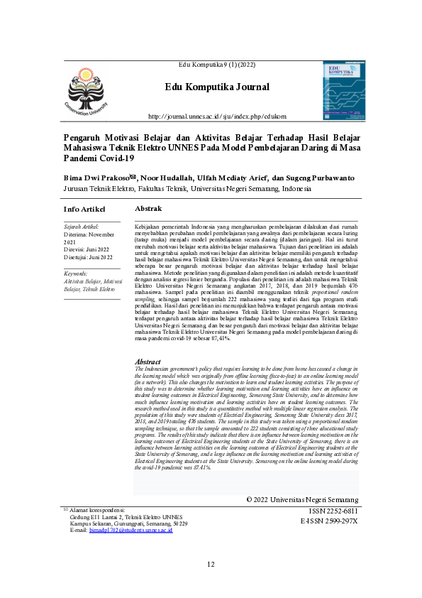 (PDF) Pengaruh Motivasi Belajar dan Aktivitas Belajar Terhadap Hasil Belajar Mahasiswa Teknik ...