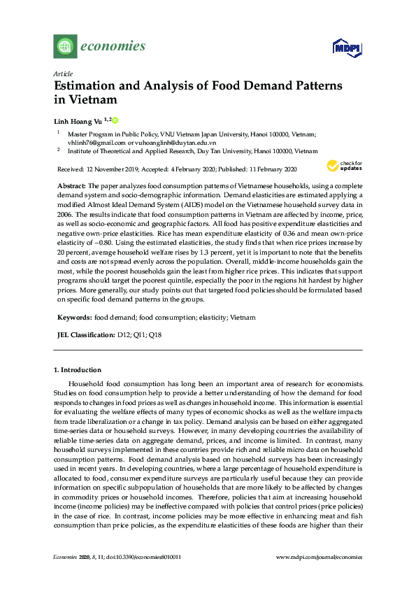 (PDF) Estimation and Analysis of Food Demand Patterns in Vietnam