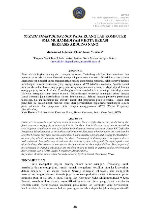 (PDF) System Smart Door Lock Pada Ruang Lab Komputer Sma Muhammdiyah 9 ...