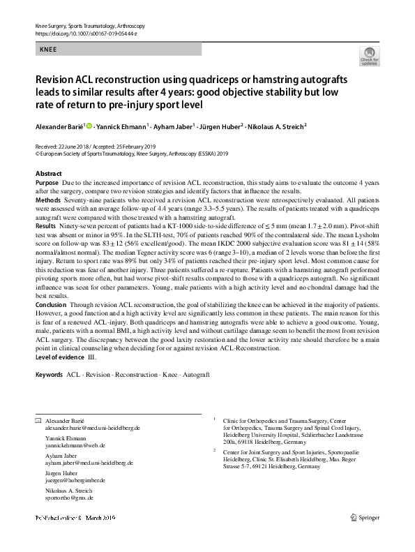 (PDF) Revision ACL reconstruction using quadriceps or hamstring ...