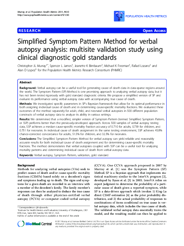 (PDF) Simplified Symptom Pattern Method for verbal autopsy analysis: multisite validation study ...