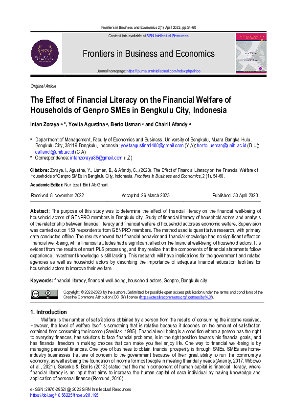 (PDF) The Effect of Financial Literacy on the Financial Welfare of ...