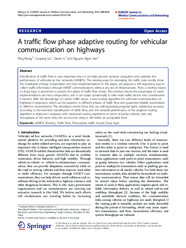 (PDF) A traffic flow phase adaptive routing for vehicular communication ...