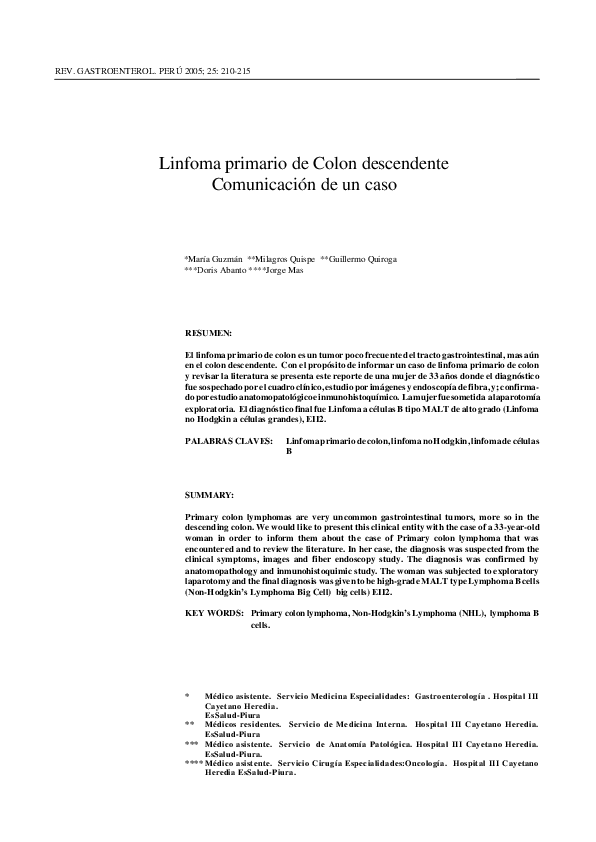 (PDF) Linfoma primario de Colon descendente: comunicación de un caso ...