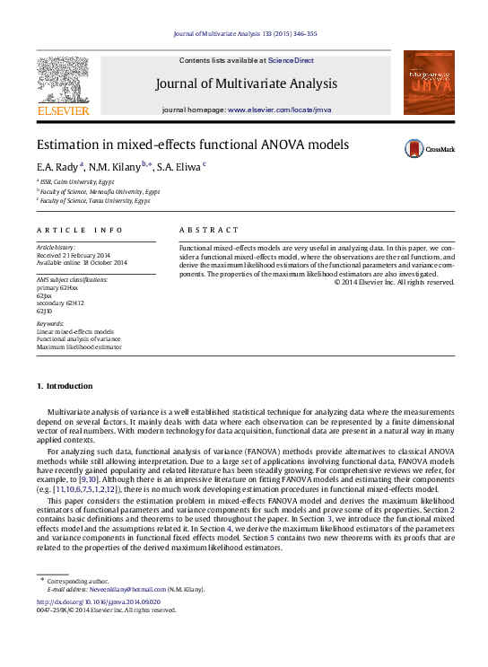 (PDF) Estimation in mixed-effects functional ANOVA models | Neveen Kilany - Academia.edu