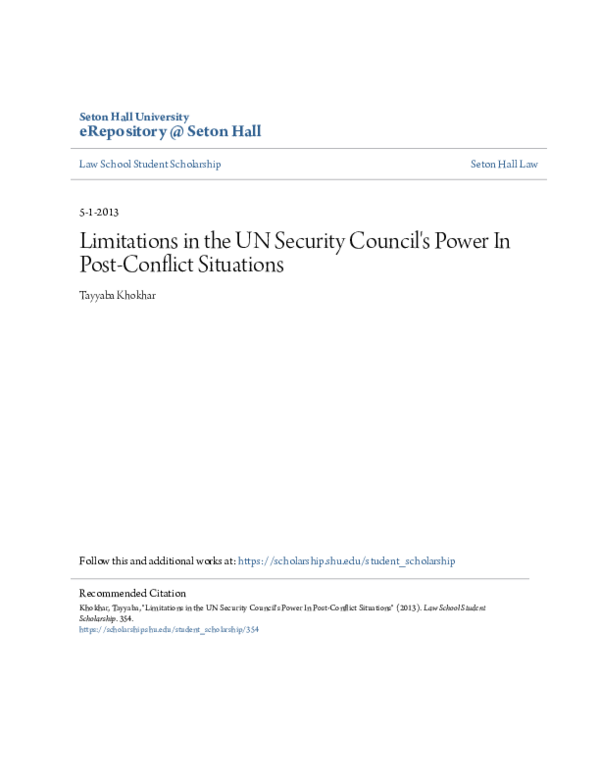 (PDF) Limitations in the UN Security Council's Power In Post-Conflict ...