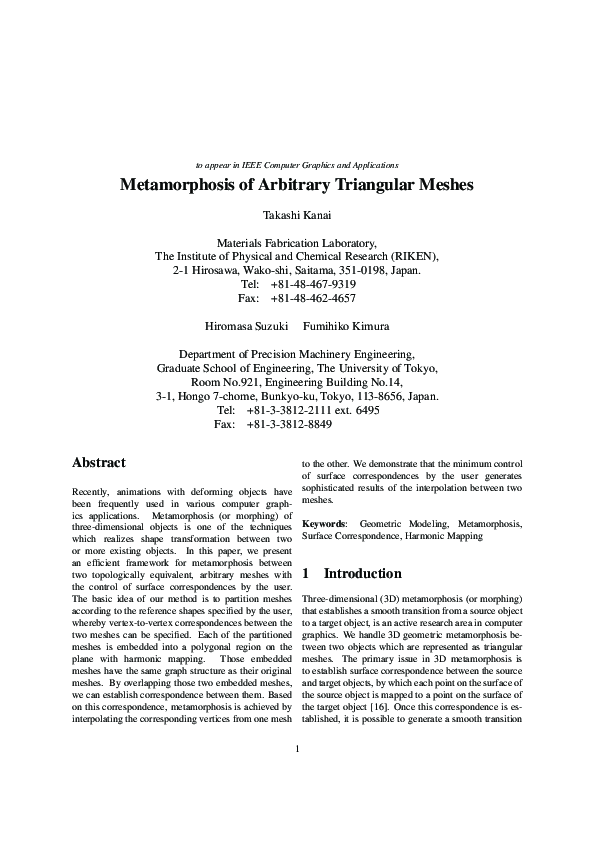 (PDF) Metamorphosis of arbitrary triangular meshes