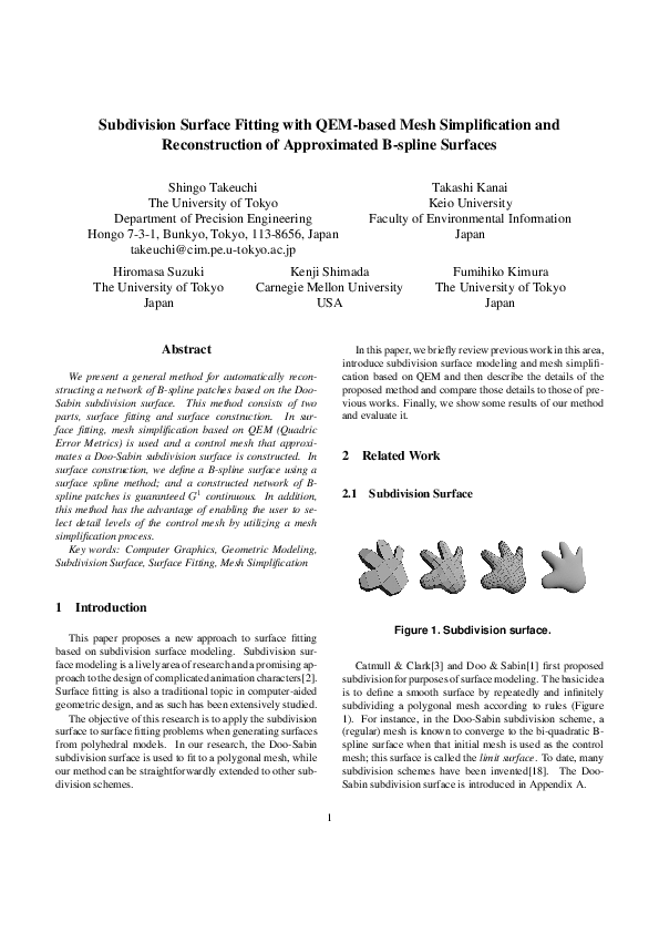 Pdf Subdivision Surface Fitting With Qem Based Mesh Simplification