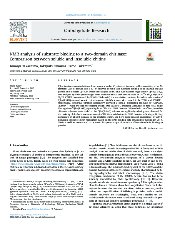 (PDF) NMR analysis of substrate binding to a two-domain chitinase ...