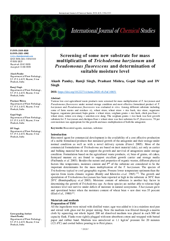 (PDF) Screening of some new substrate for mass multiplication of Trichoderma harzianum and ...
