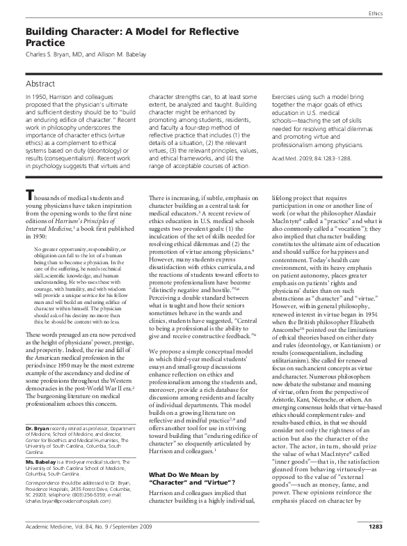 (PDF) Building Character: A Model for Reflective Practice
