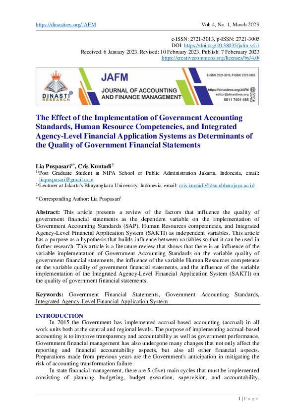 (PDF) The Effect of the Implementation of Government Accounting ...