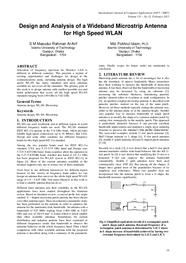 (PDF) Design and Analysis of a Wideband Microstrip Antenna for High ...