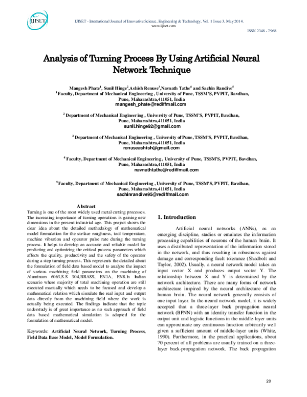 (PDF) Analysis of Turning Process By Using Artificial Neural Network Technique