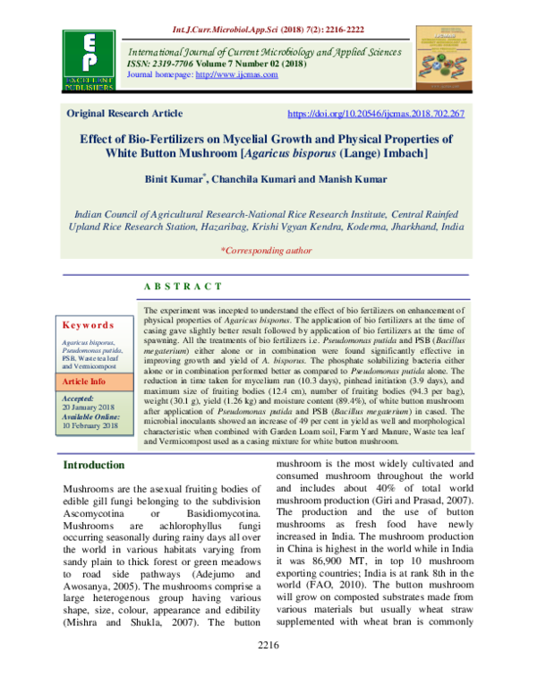 (PDF) Effect of Bio-Fertilizers on Mycelial Growth and Physical Properties of White Button ...