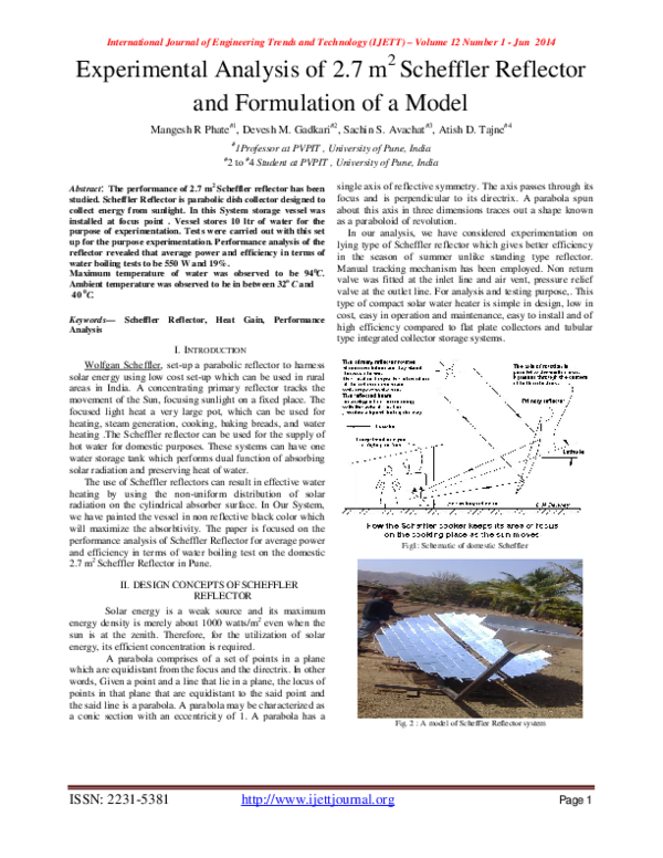 (PDF) Experimental Analysis of 2.7 m2 Scheffler Reflector and Formulation of a Model