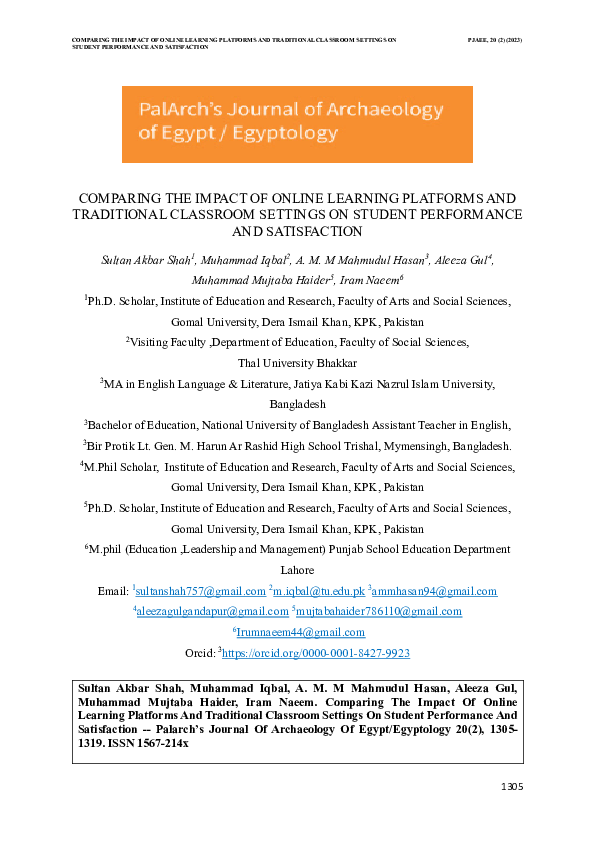 (PDF) COMPARING THE IMPACT OF ONLINE LEARNING PLATFORMS AND TRADITIONAL CLASSROOM SETTINGS ON ...