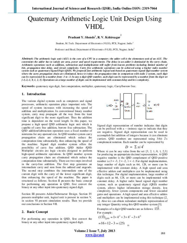 (PDF) Quaternary Arithmetic Logic Unit Design Using VHDL