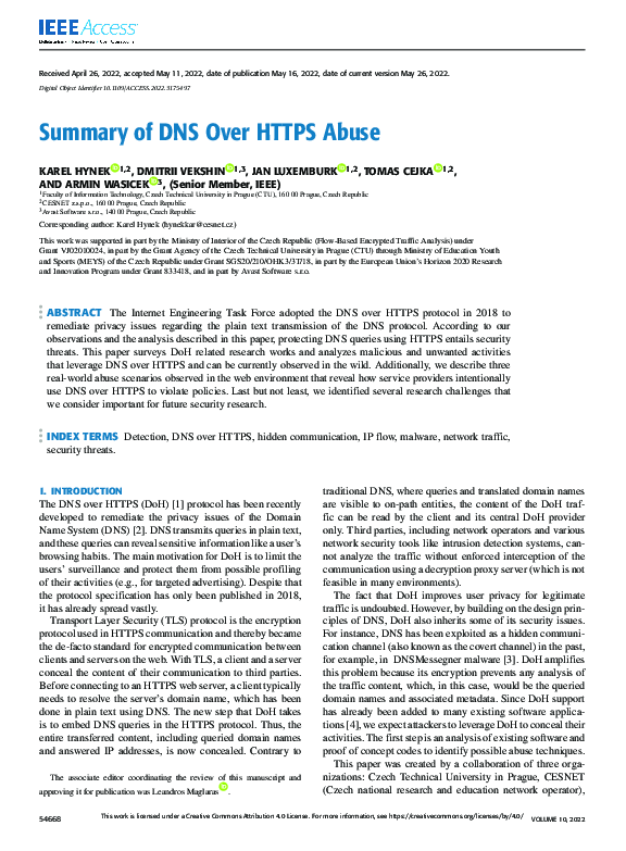 (PDF) Summary of DNS Over HTTPS Abuse