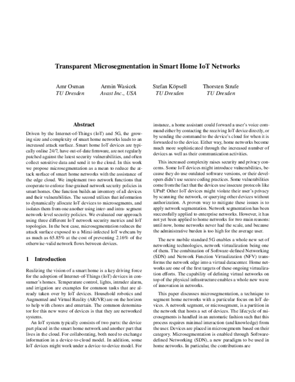 (PDF) Transparent Microsegmentation in Smart Home IoT Networks | Armin ...