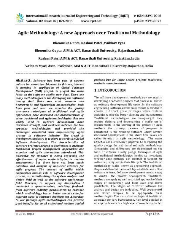 (PDF) Agile Methodology: A new Approach over Traditional Methodology (PDF) Agile Methodology: A new Approach over Traditional Methodology