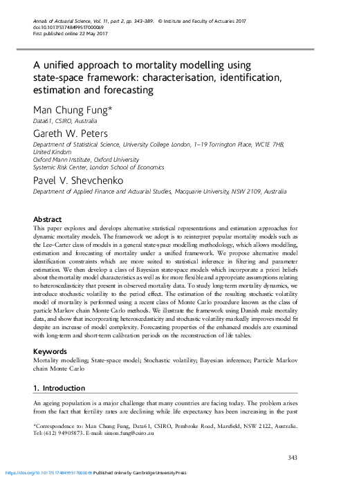 (PDF) A unified approach to mortality modelling using state-space framework: characterisation ...