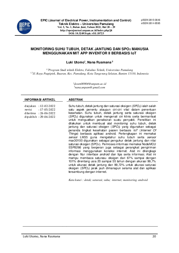 (PDF) Monitoring Suhu Tubuh, Detak Jantung dan SpO2 Manusia Menggunakan ...