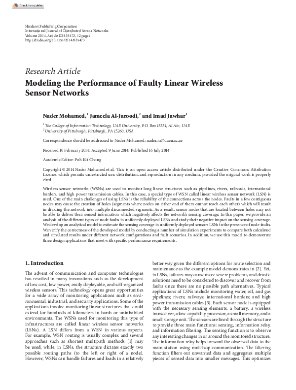 (PDF) Modeling the Performance of Faulty Linear Wireless Sensor Networks