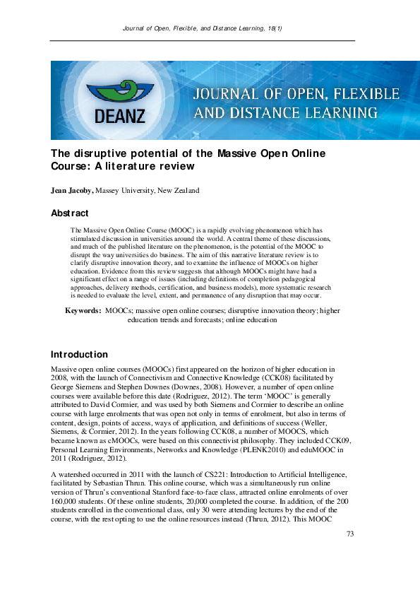(PDF) The disruptive potential of the Massive Open Online Course: A ...