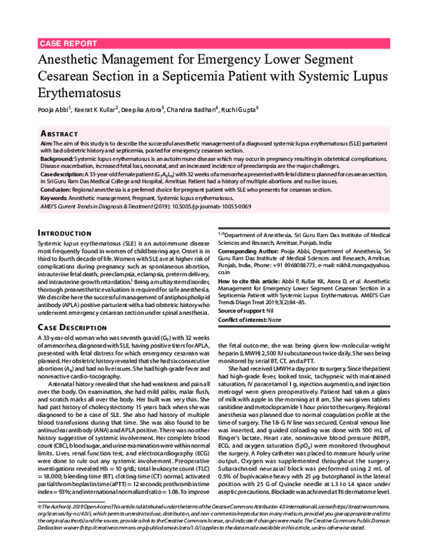 (PDF) Anesthetic Management for Emergency Lower Segment Cesarean ...