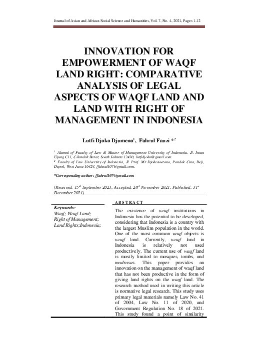 (PDF) Innovation for Empowerment of Waqf Land Right: Comparative ...