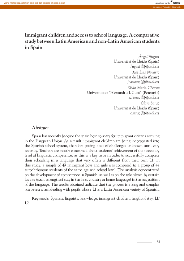(PDF) Immigrant children and access to school language. A comparative ...